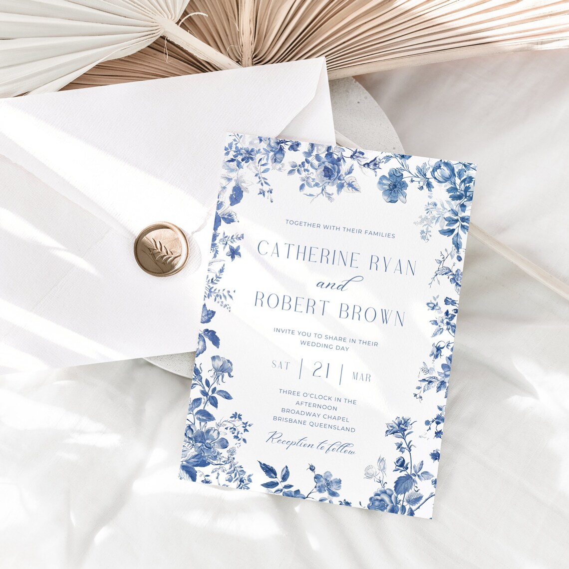 Blue Toile Invite, INSTANT DOWNLOAD, French Toile Wedding Invitation ...