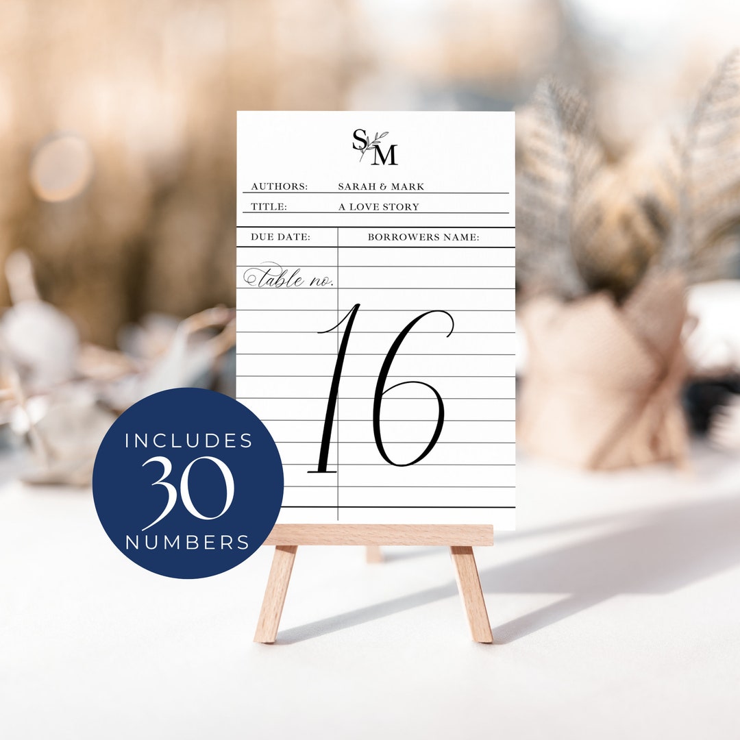Library Card Table Numbers, INSTANT DOWNLOAD, Minimalistic Wedding ...