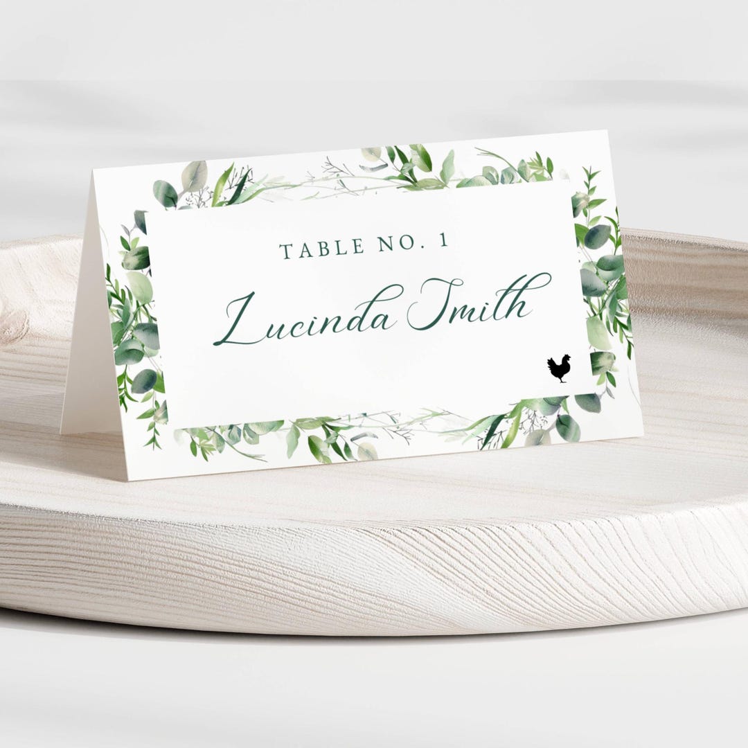 Place Card Template Greenery, INSTANT DOWNLOAD, Place Card With Meal ...
