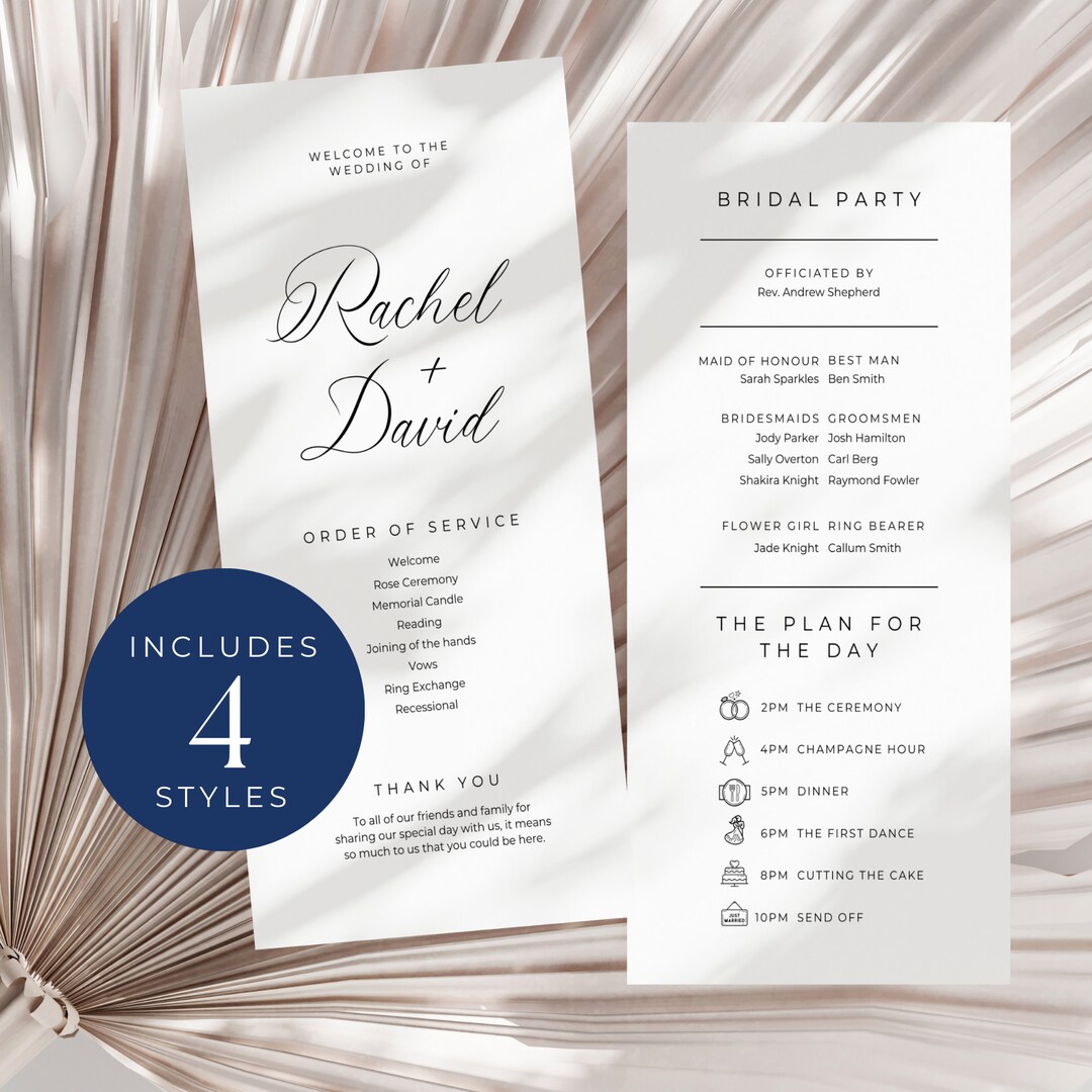 Minimalist Wedding Program Template Narrow | 4x8" | INSTANT DOWNLOAD ...