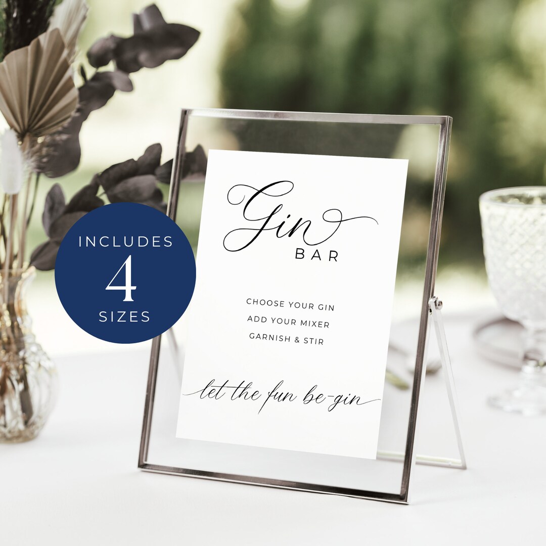 Printable Gin Bar Sign, INSTANT DOWNLOAD, Wedding Gin and Tonic Station ...