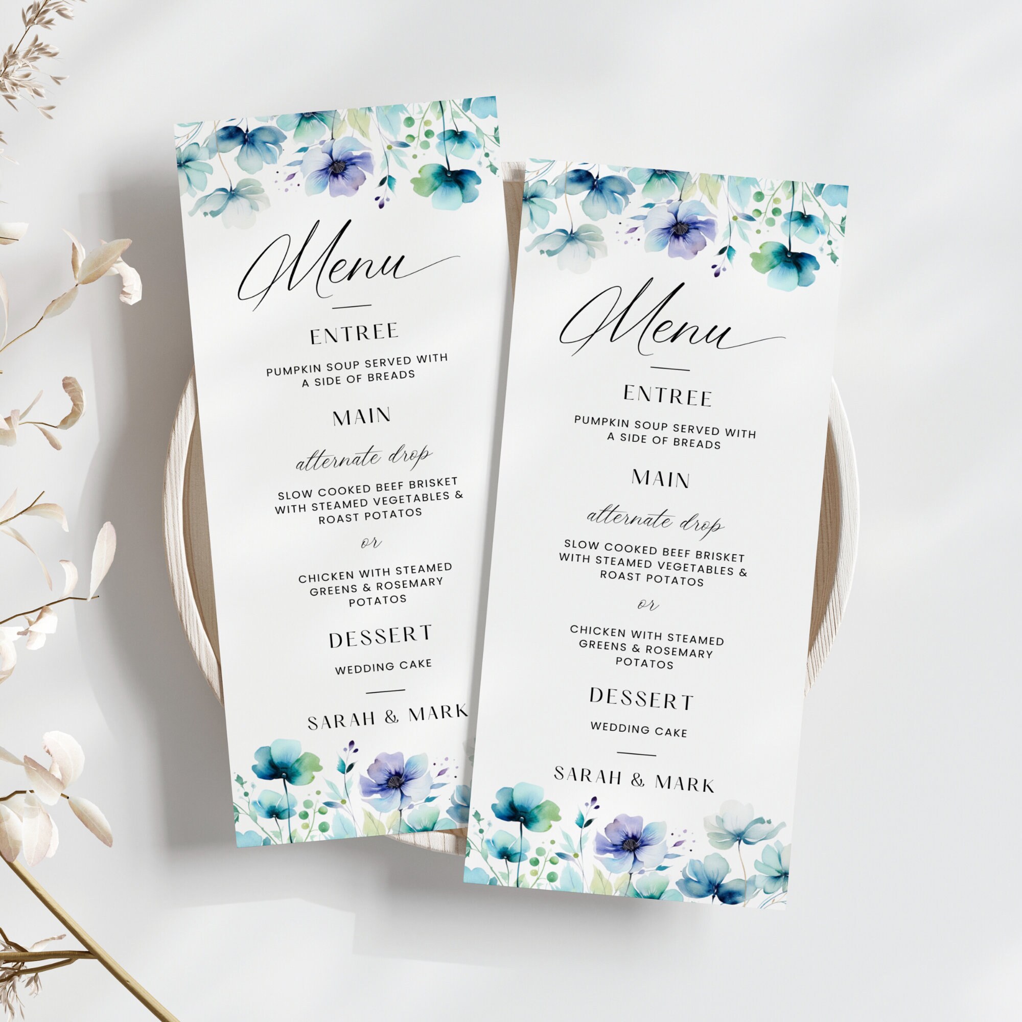 Dusty Blue Wedding Menu Template, INSTANT DOWNLOAD, Wedding Menu Place ...