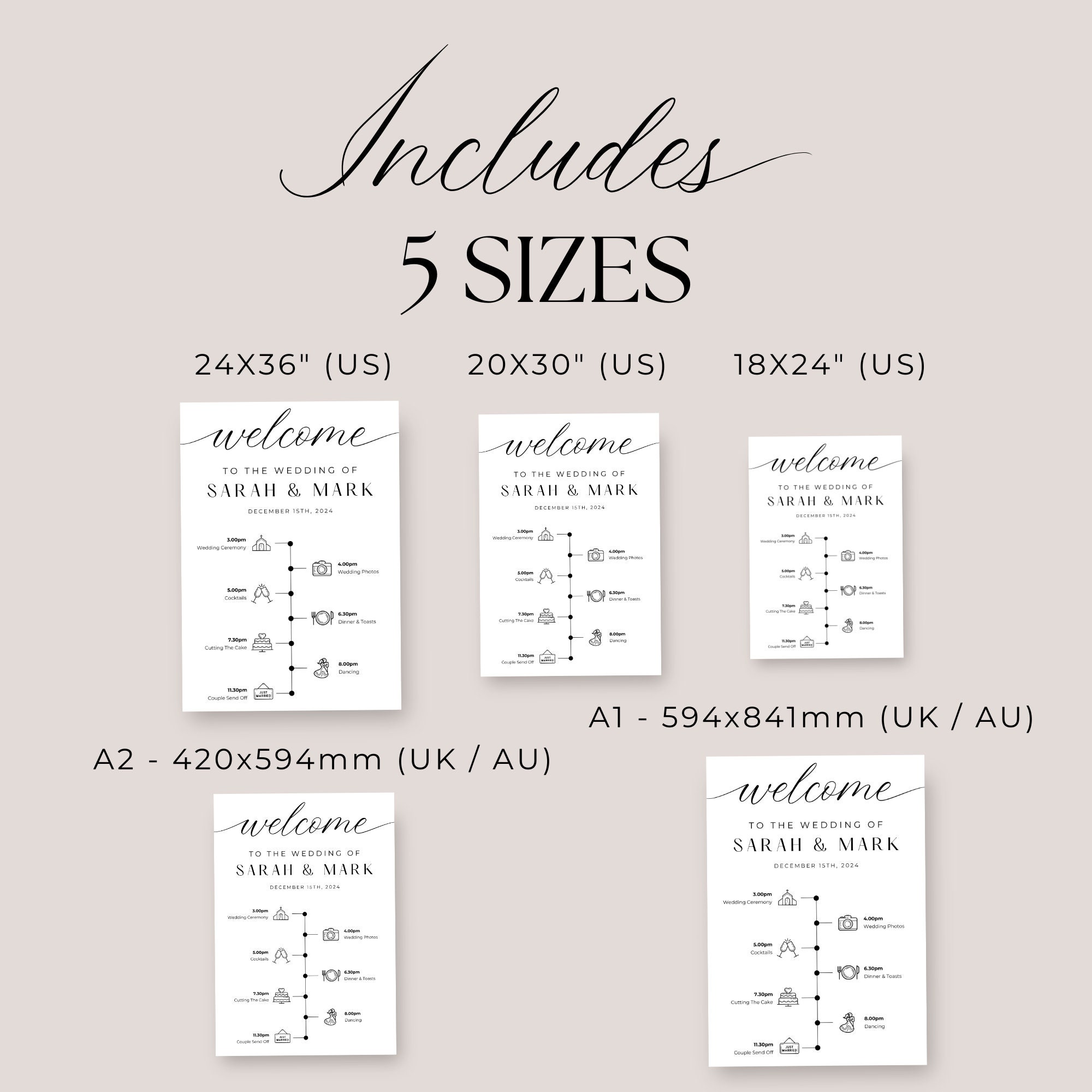 Wedding Timeline Sign Rustic, INSTANT DOWNLOAD, Wedding Icon Timeline ...
