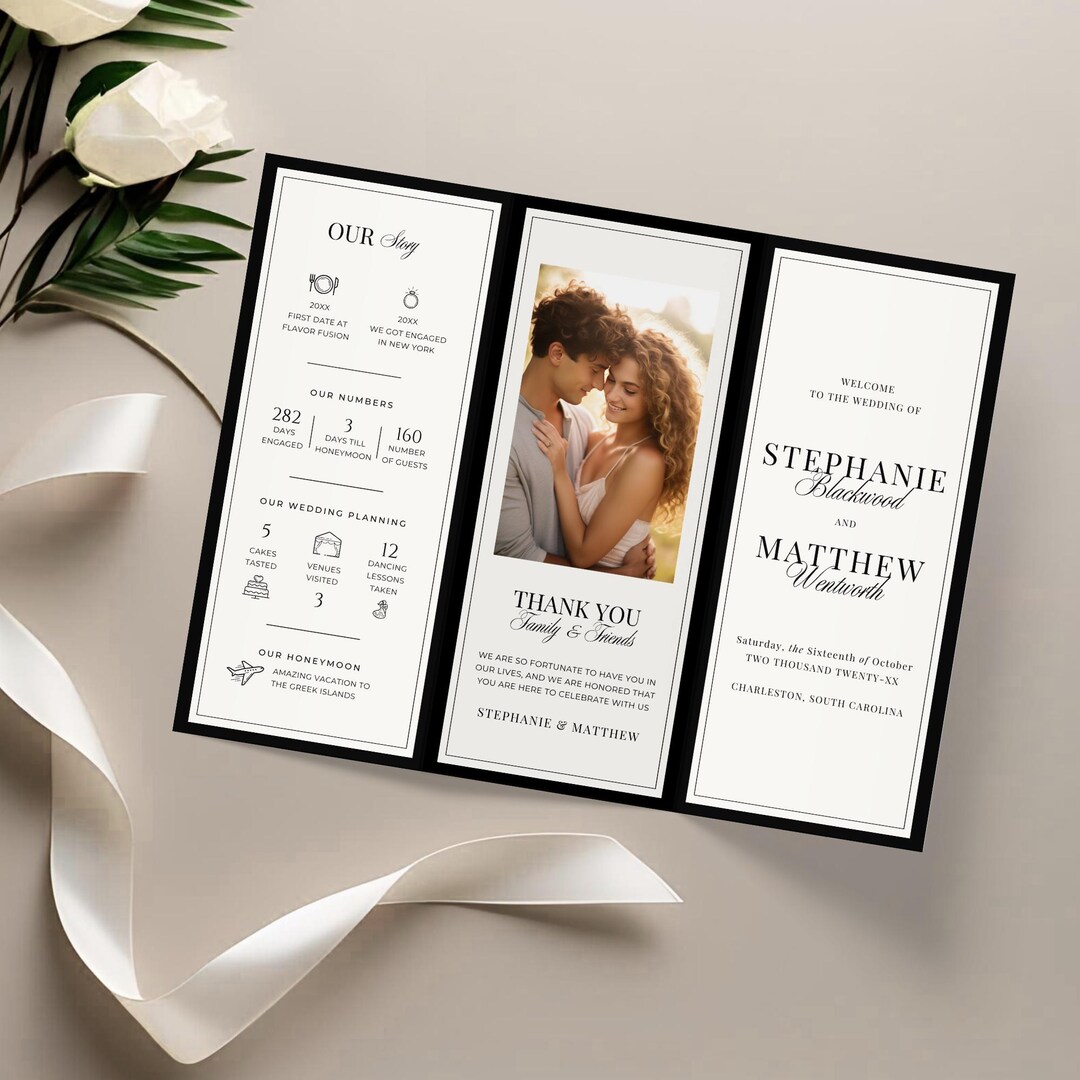 Trifold Program Template Canva, Old Money Wedding Program, Luxury ...