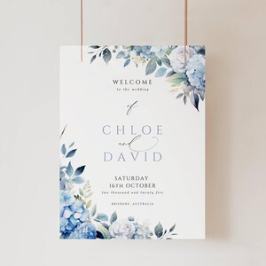 Blue Hydrangea Wedding Welcome Sign, INSTANT DOWNLOAD, Welcome to Our ...