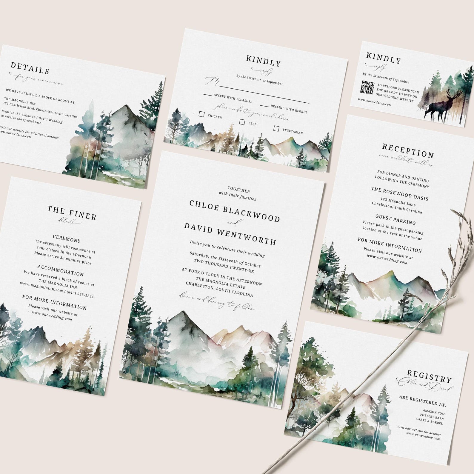 Mountain Wedding Invitation Suite Canva, INSTANT DOWNLOAD, Woodland ...