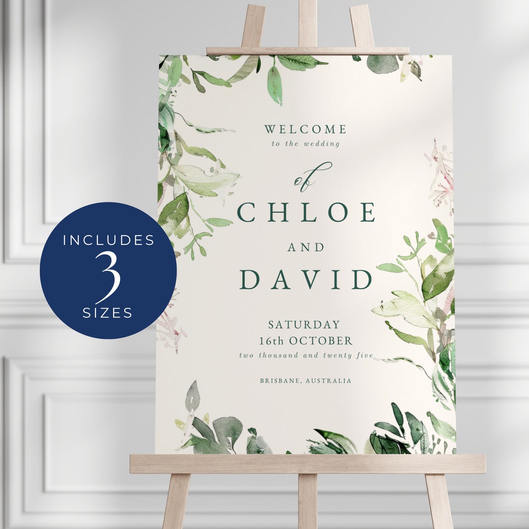 Greenery Wedding Welcome Sign Template, INSTANT DOWNLOAD, Canva ...