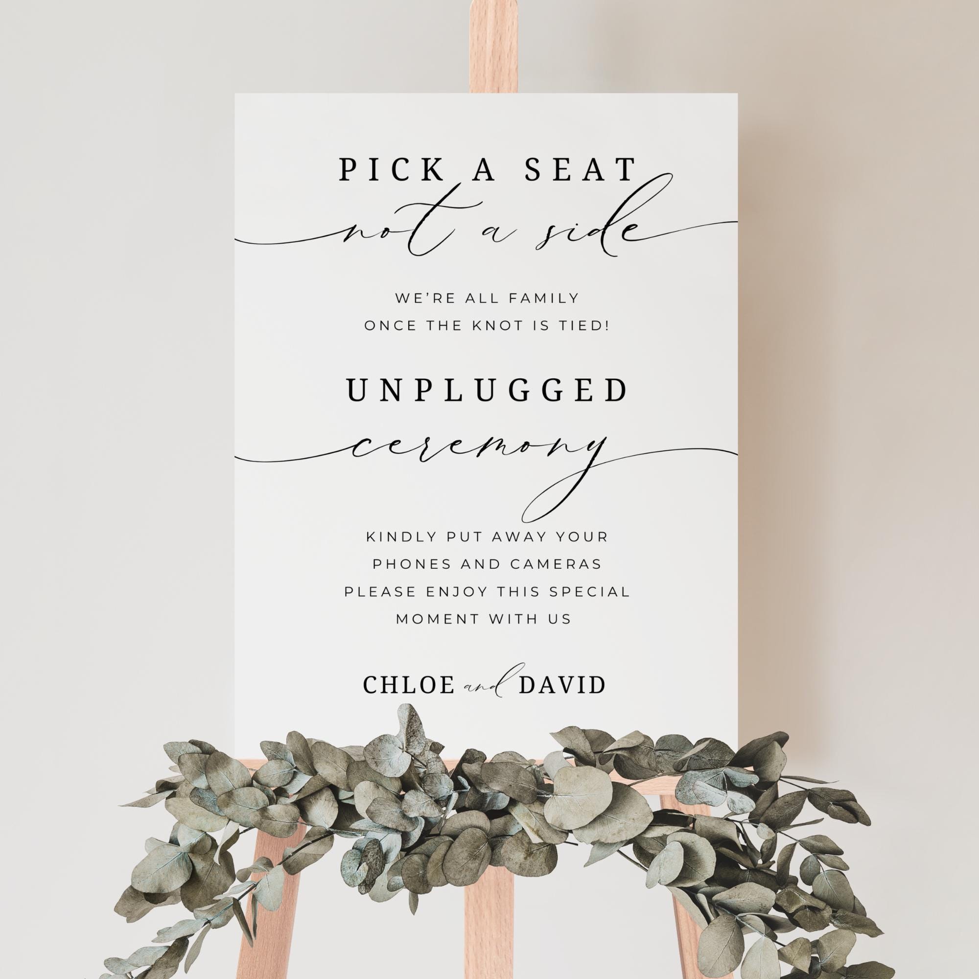 Pick A Seat Not A Side Unplugged Ceremony Sign, INSTANT DOWNLOAD, Open ...