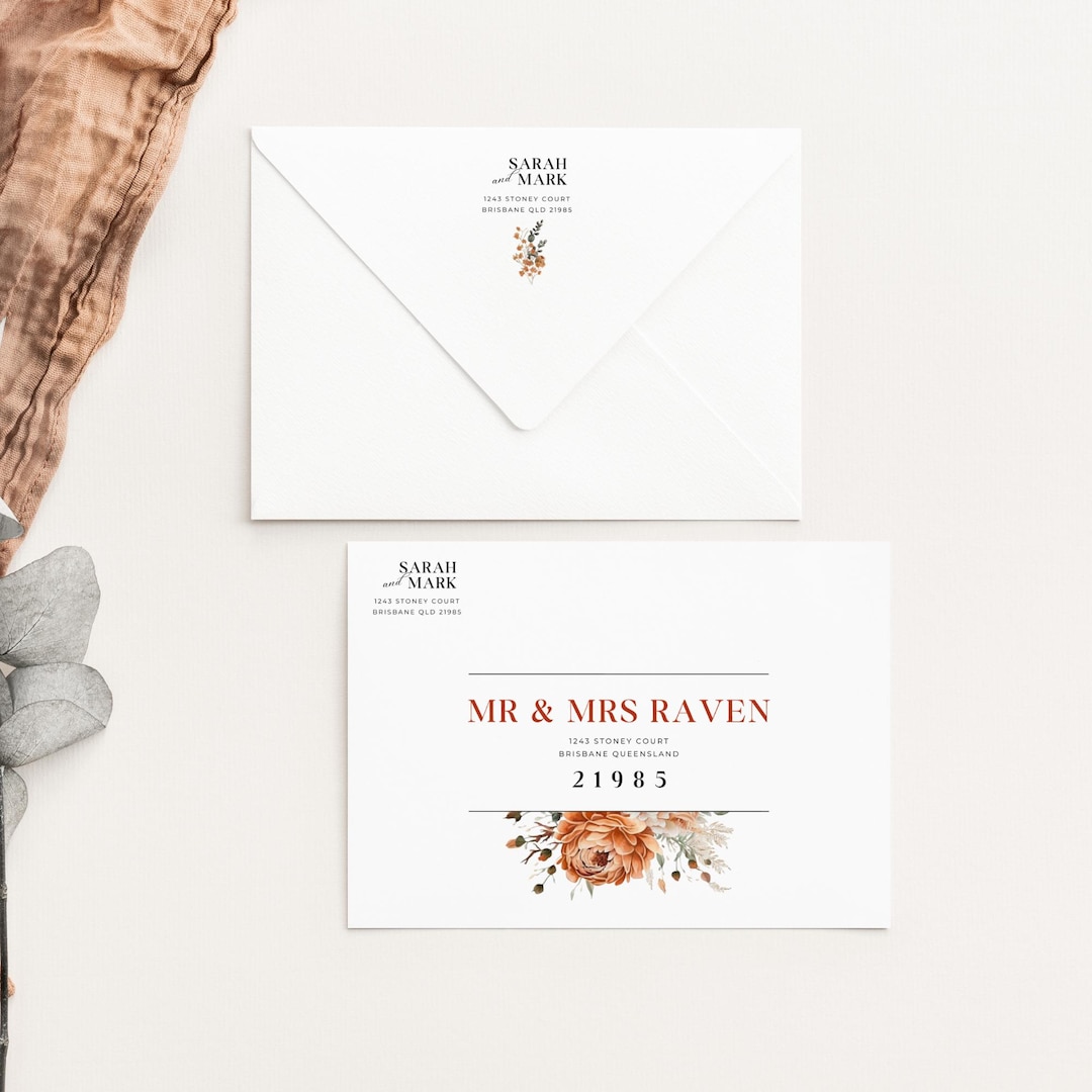 Burnt Orange Address Template, INSTANT DOWNLOAD, Envelope Addressing ...