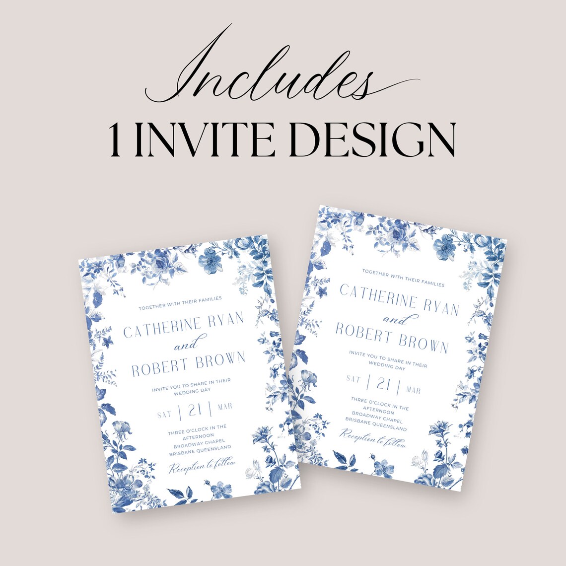 Blue Toile Invitation Suite, INSTANT DOWNLOAD, French Toile Wedding ...