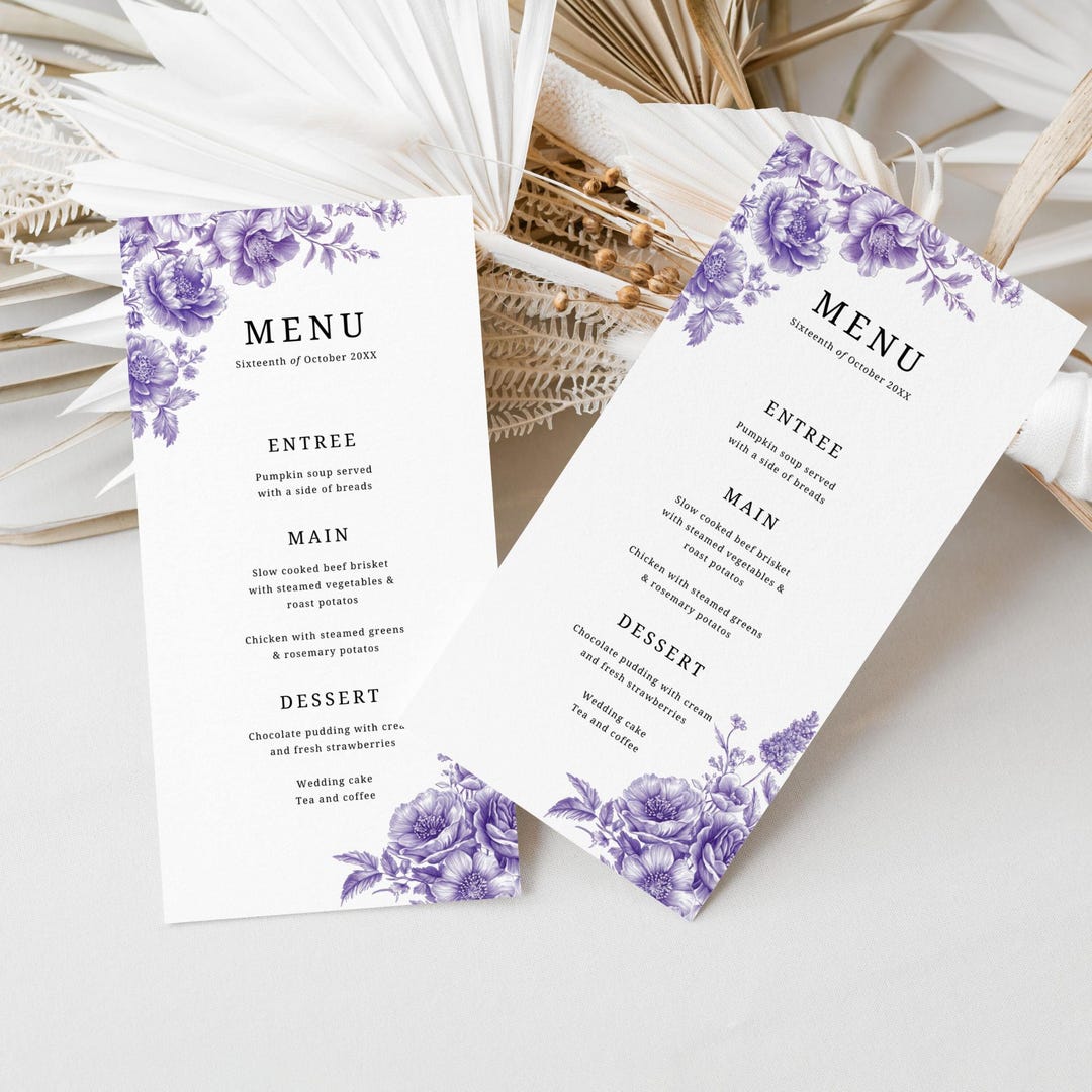 Wedding Menu Toile, INSTANT DOWNLOAD, Lavender Menu Card, Canva ...