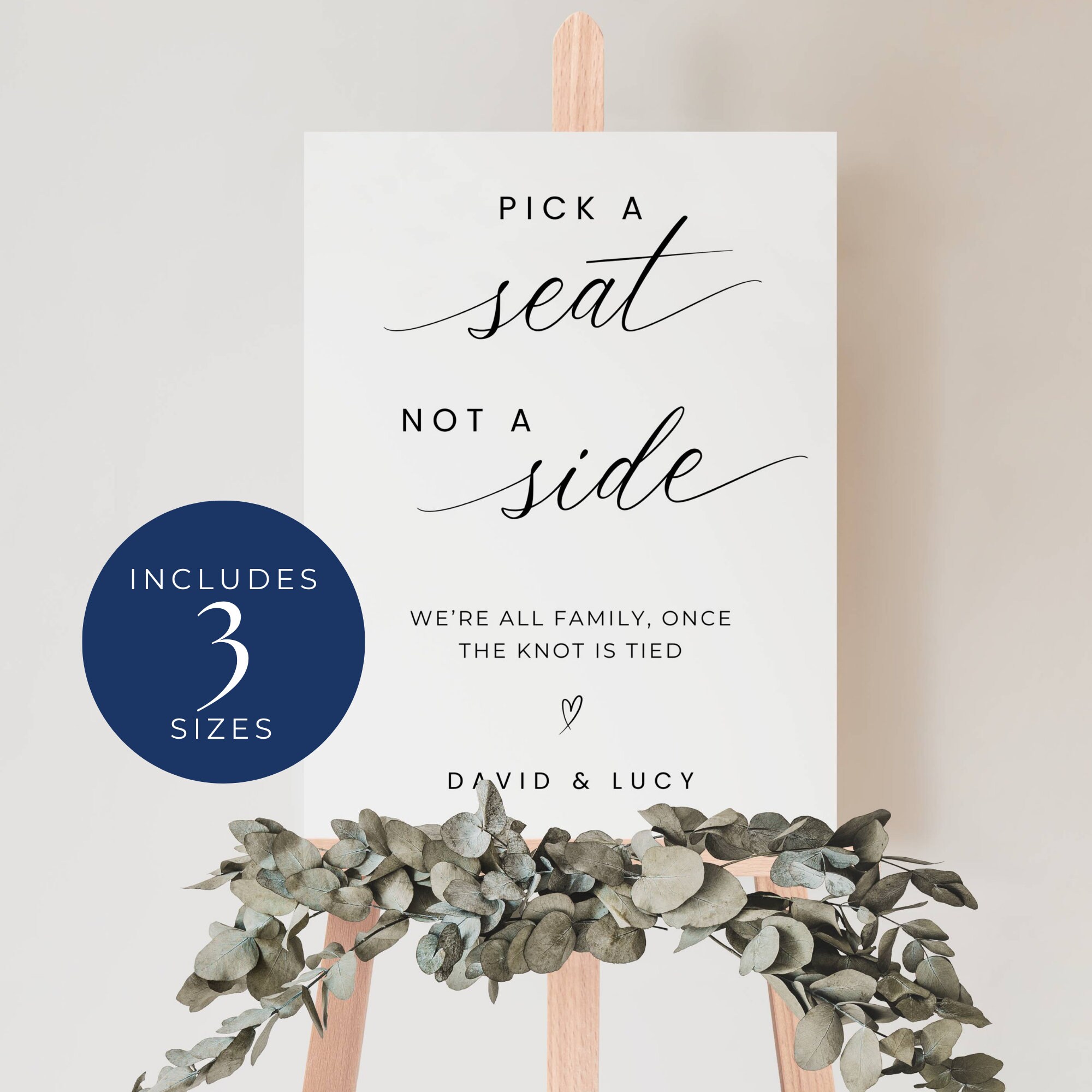 Pick A Seat Not A Side Wedding Sign Personalized, INSTANT DOWNLOAD ...
