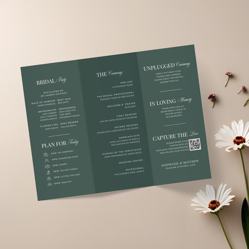 Trifold Program Template Canva, Old Money Wedding Program, Luxury ...
