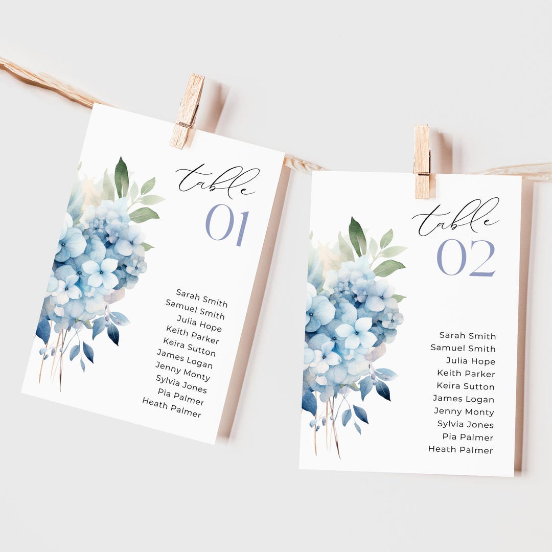 Seating Chart Cards Dusty Blue, INSTANT DOWNLOAD, Mirror Seating Chart ...