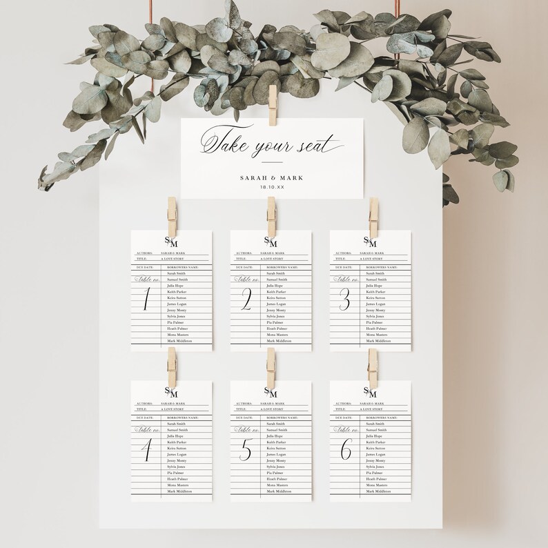 Library Card Table Numbers, INSTANT DOWNLOAD, Seating Chart 4x6 5x7 ...