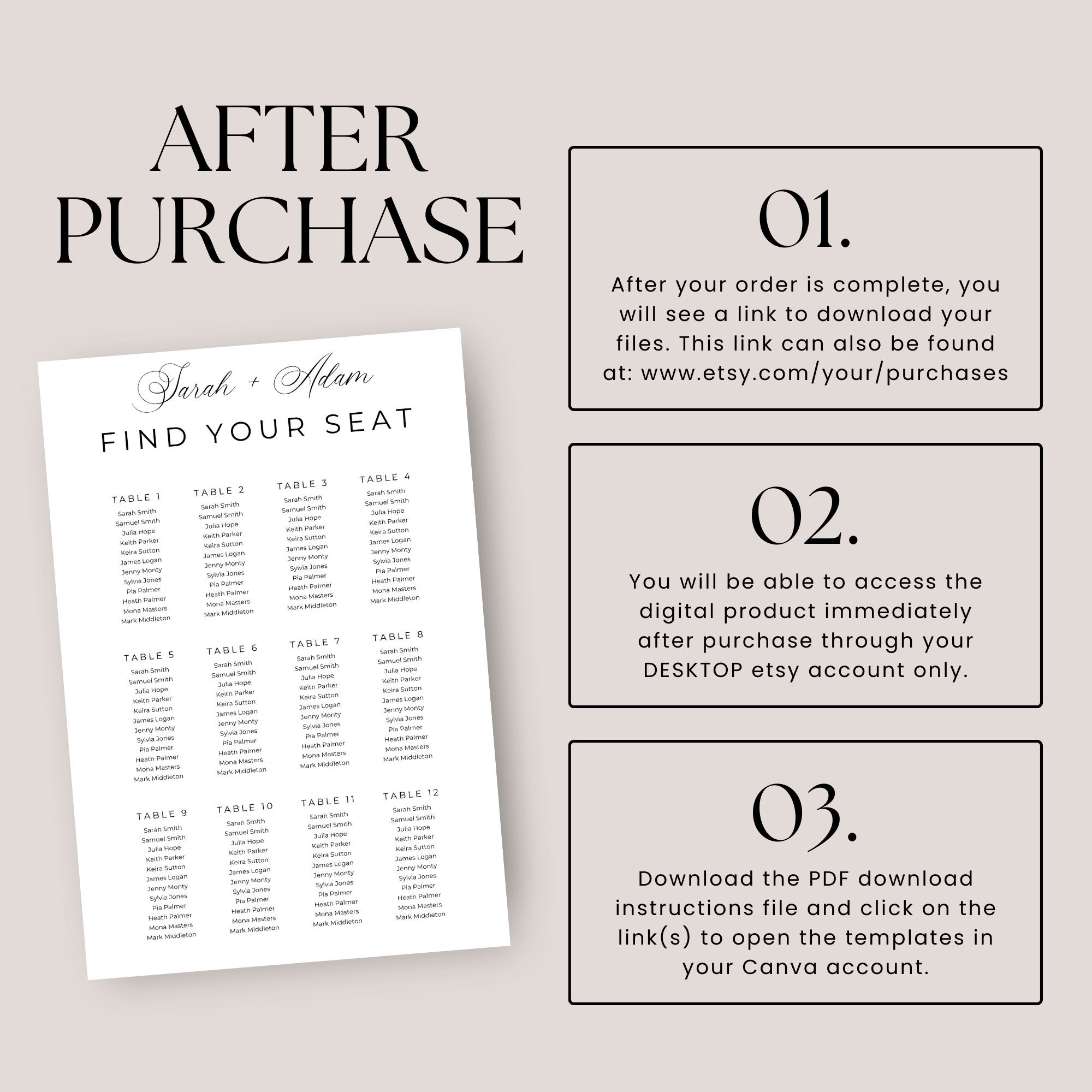 Traditional Seating Plan Wedding, INSTANT DOWNLOAD, Wedding Seating ...
