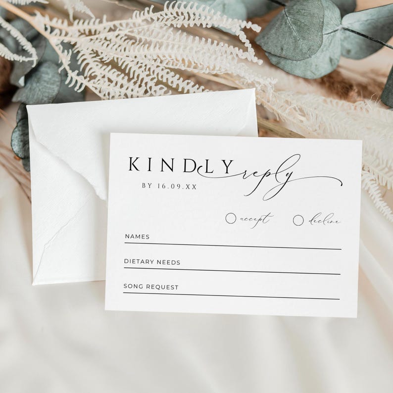 Wedding Rsvp Card With Food Option, INSTANT DOWNLOAD, Kindly Reply ...