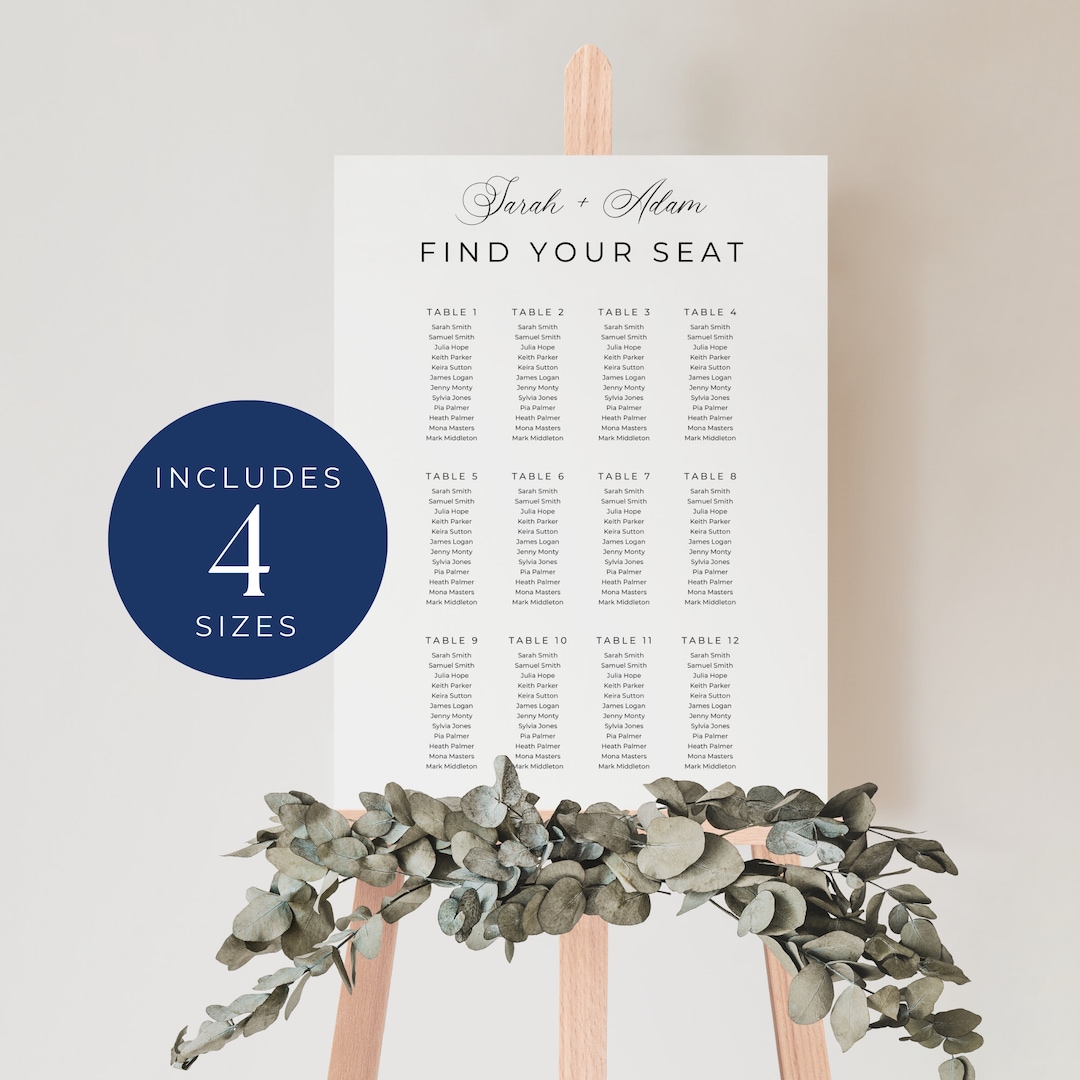 Wedding Seating Charts A3, INSTANT DOWNLOAD, Traditional Seating Plan ...