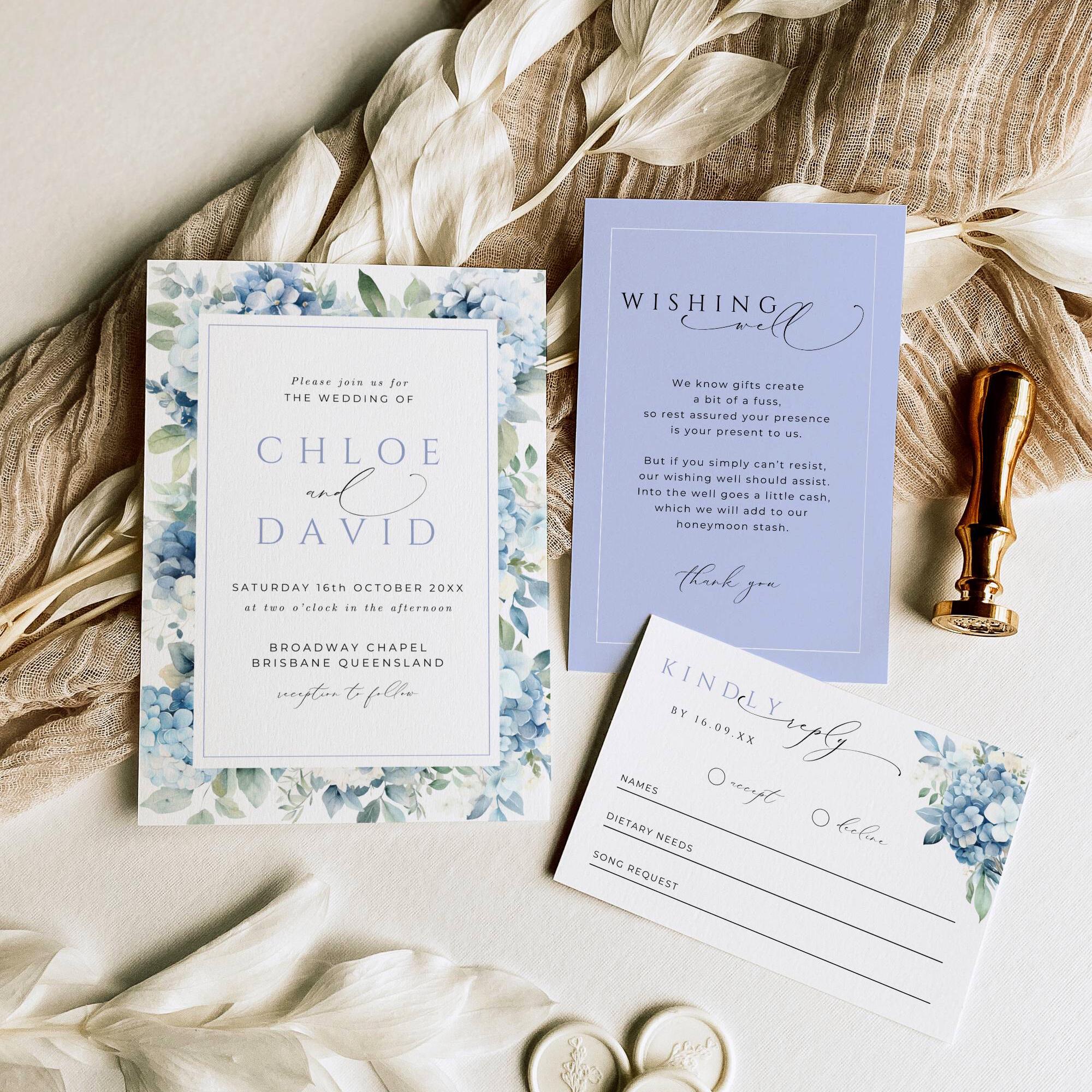 Hydrangea Wedding Invitation Bundle, INSTANT DOWNLOAD, Dusty Blue ...