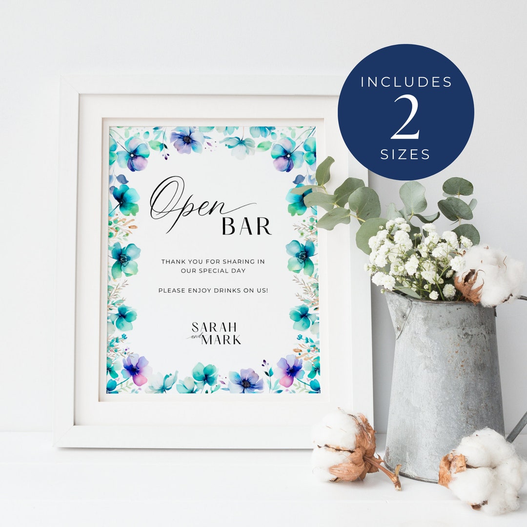 Open Bar Sign Wedding Template, INSTANT DOWNLOAD, Modern Open Bar ...