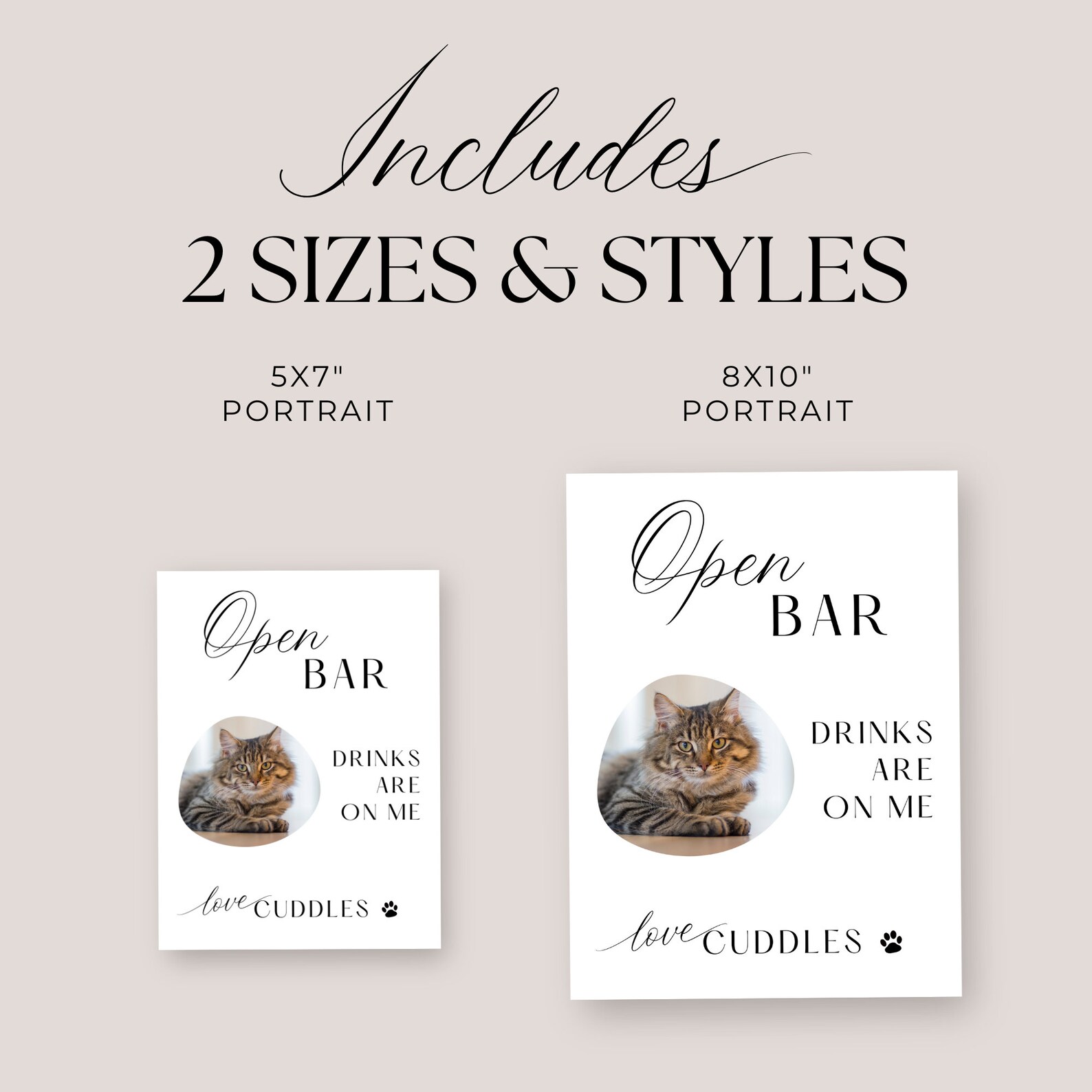 Drinks Are on Us Cat Sign, INSTANT DOWNLOAD, Printable Wedding Bar Sign ...