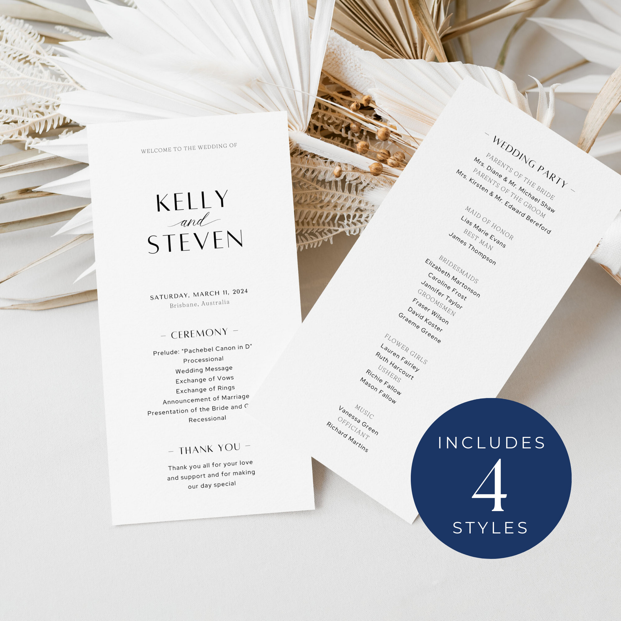 Formal Wedding Program Template, INSTANT DOWNLOAD, Order of Service for Church, Minimalistic ...