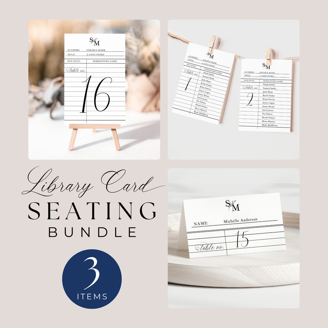 Library Card Table Numbers, INSTANT DOWNLOAD, Seating Chart 4x6 5x7 ...