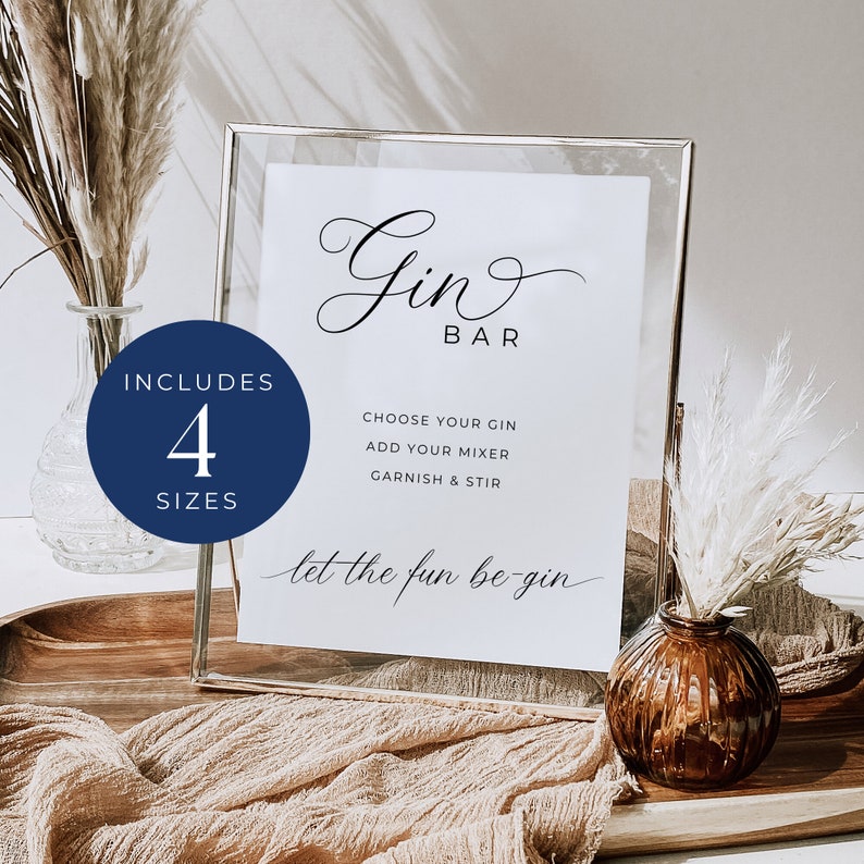 Printable Gin Bar Sign, INSTANT DOWNLOAD, Wedding Gin and Tonic Station ...