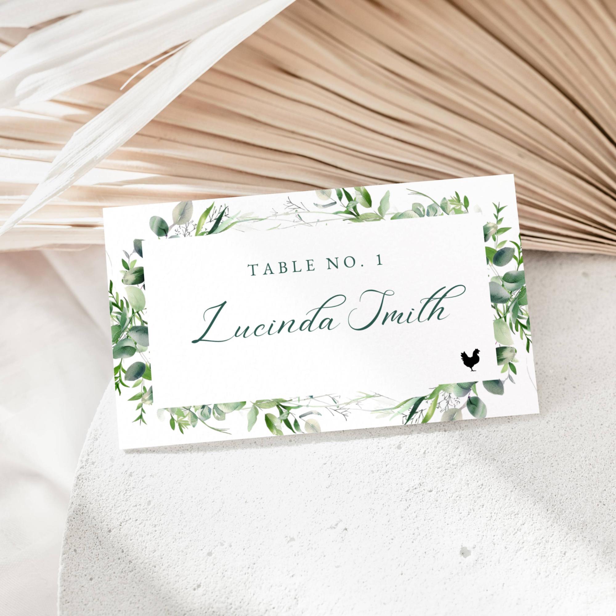 Place Card Template Greenery, INSTANT DOWNLOAD, Place Card With Meal ...
