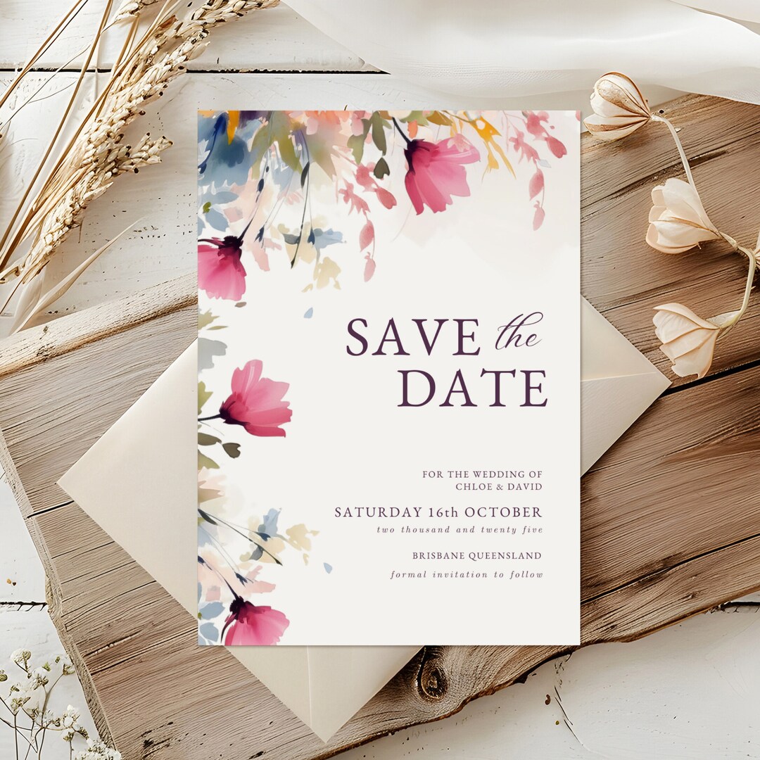 Bright Floral Save the Date, INSTANT DOWNLOAD, Enclosure Cards for Save ...