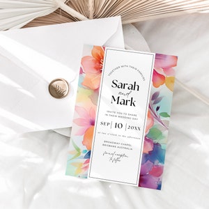 Modern Colorful Boho Wedding Invite, INSTANT DOWNLOAD, Vibrant Floral ...