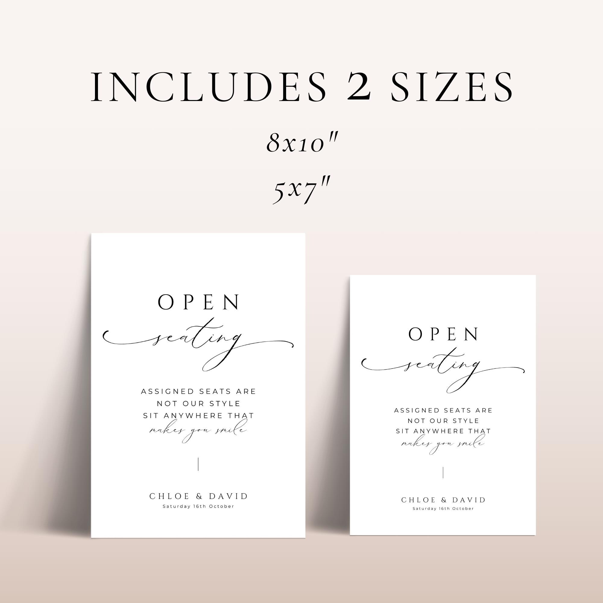 Open Seating Reception Sign, INSTANT DOWNLOAD, No Assigned Seating ...