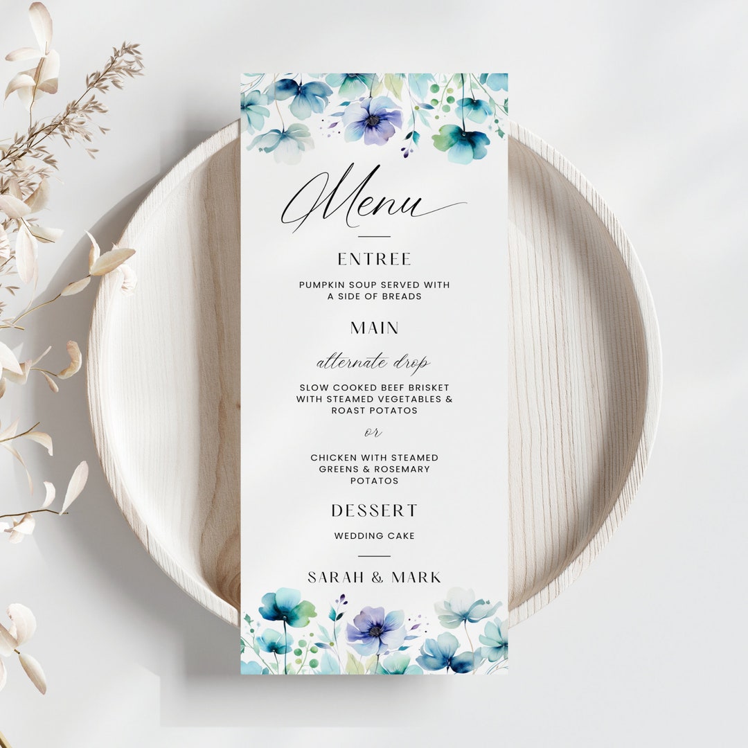 Dusty Blue Wedding Menu Template, INSTANT DOWNLOAD, Wedding Menu Place ...