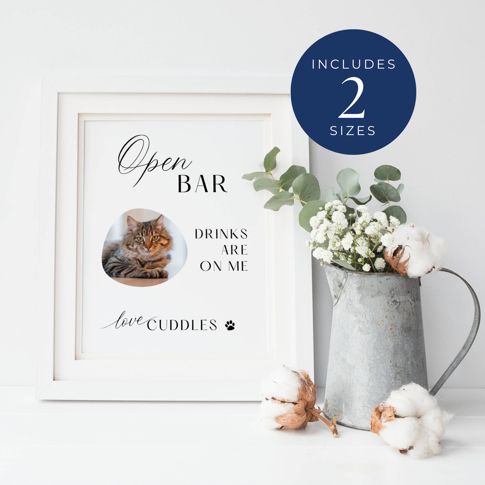 Drinks Are on Us Cat Sign, INSTANT DOWNLOAD, Printable Wedding Bar Sign ...