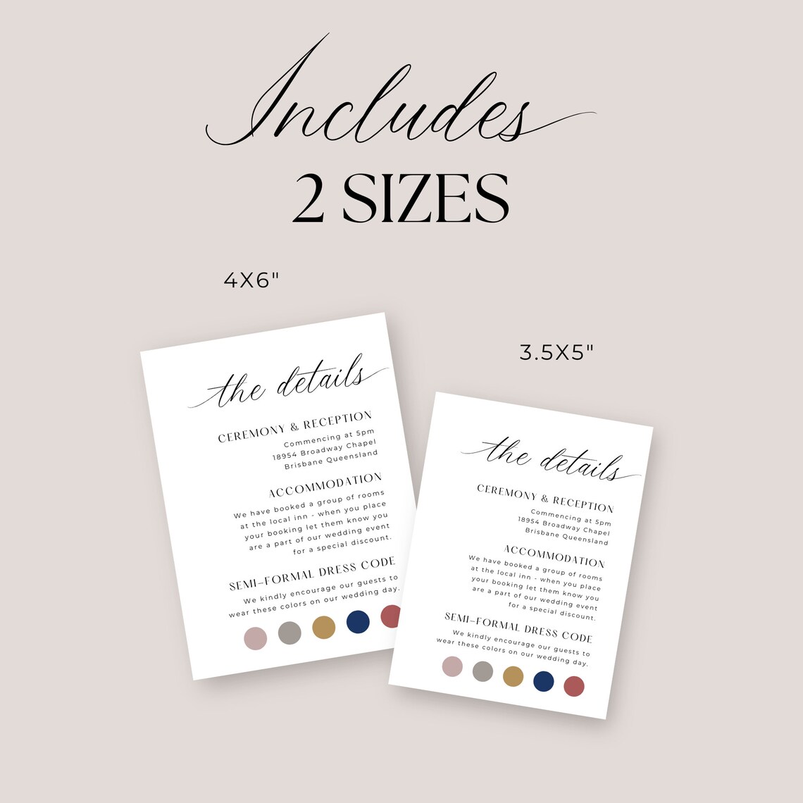Details Card With Attire, INSTANT DOWNLOAD, Color Palette Details Card ...