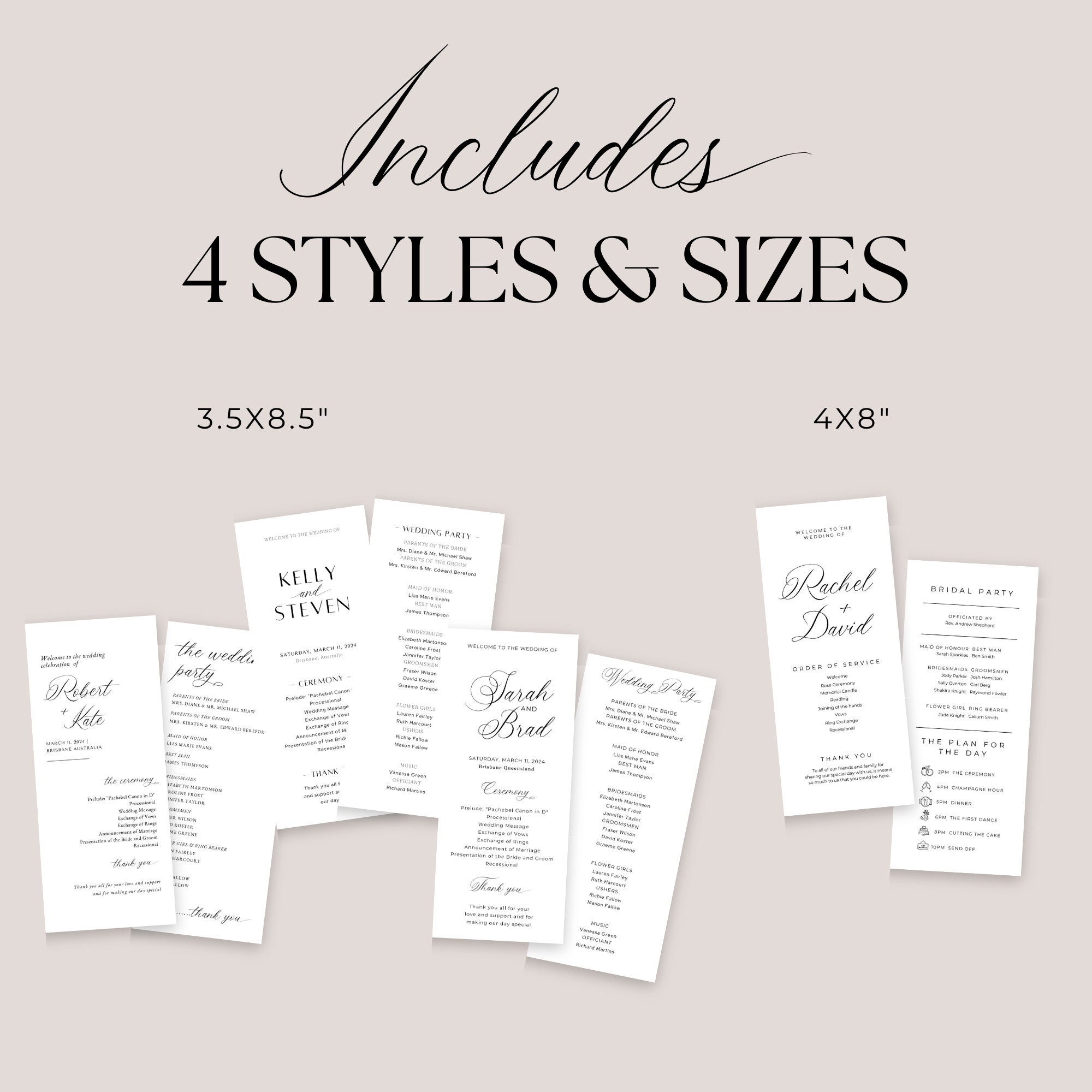 Minimalist Wedding Program Template Narrow | 4x8" | INSTANT DOWNLOAD ...