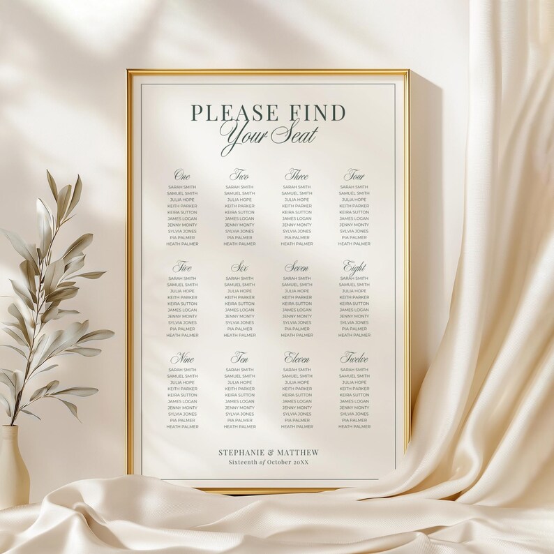 Old Money Wedding Seating Chart, Luxury Seating Plan Template, Vintage ...