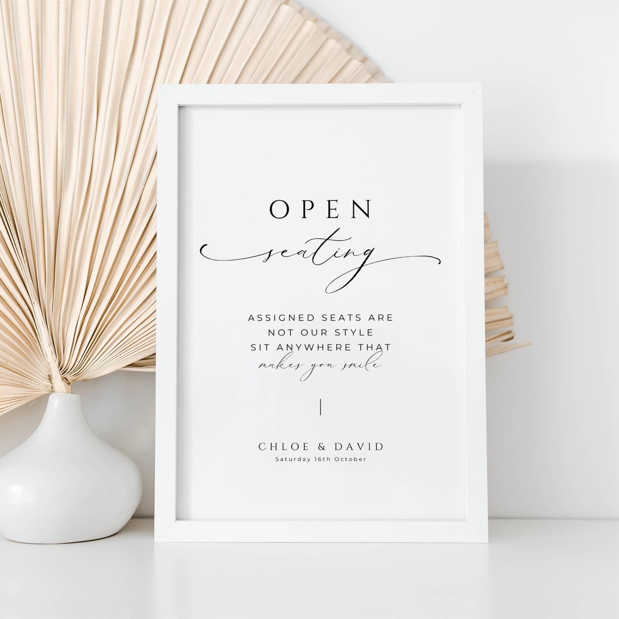 Open Seating Reception Sign, INSTANT DOWNLOAD, No Assigned Seating ...