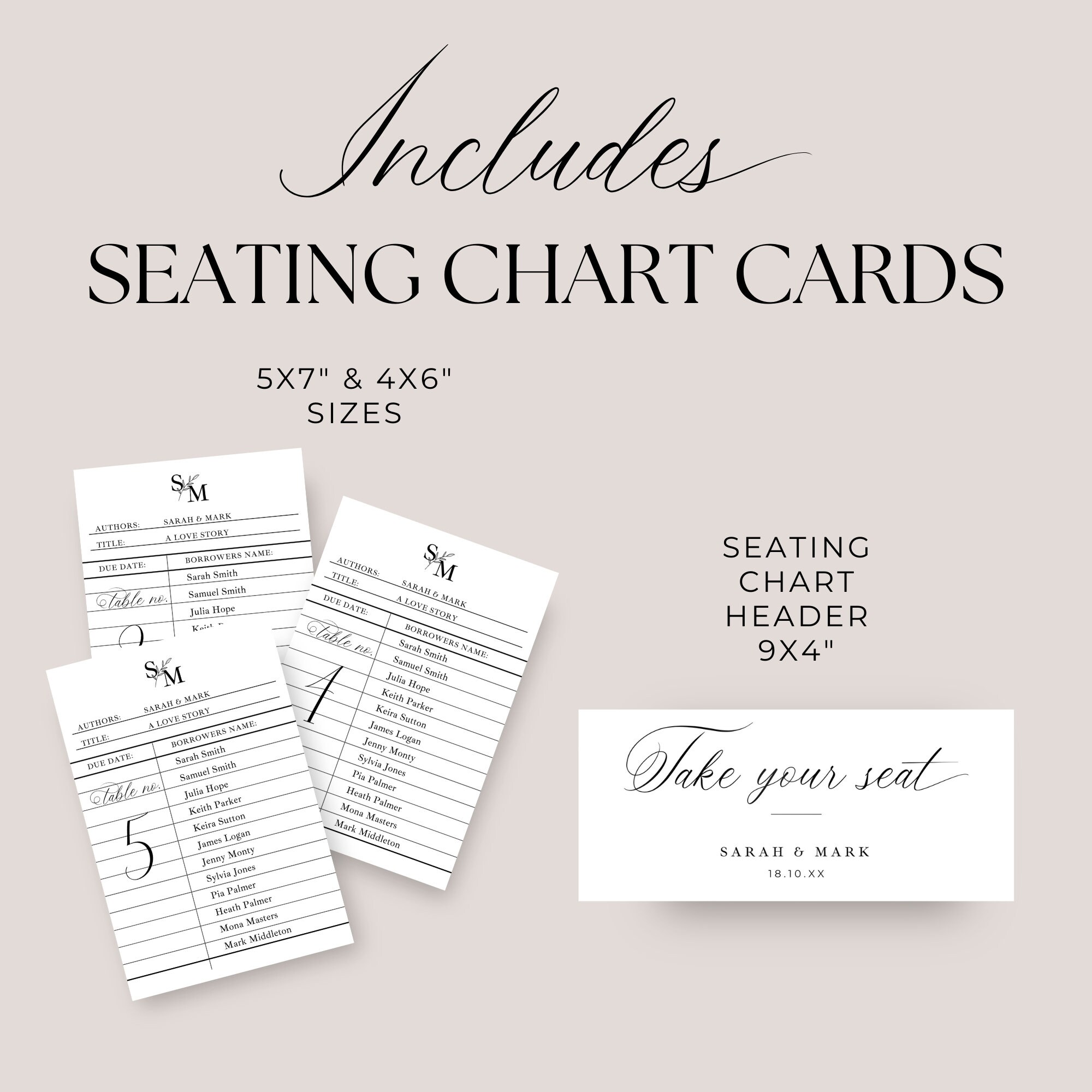 Library Card Table Numbers, INSTANT DOWNLOAD, Seating Chart 4x6 5x7 ...