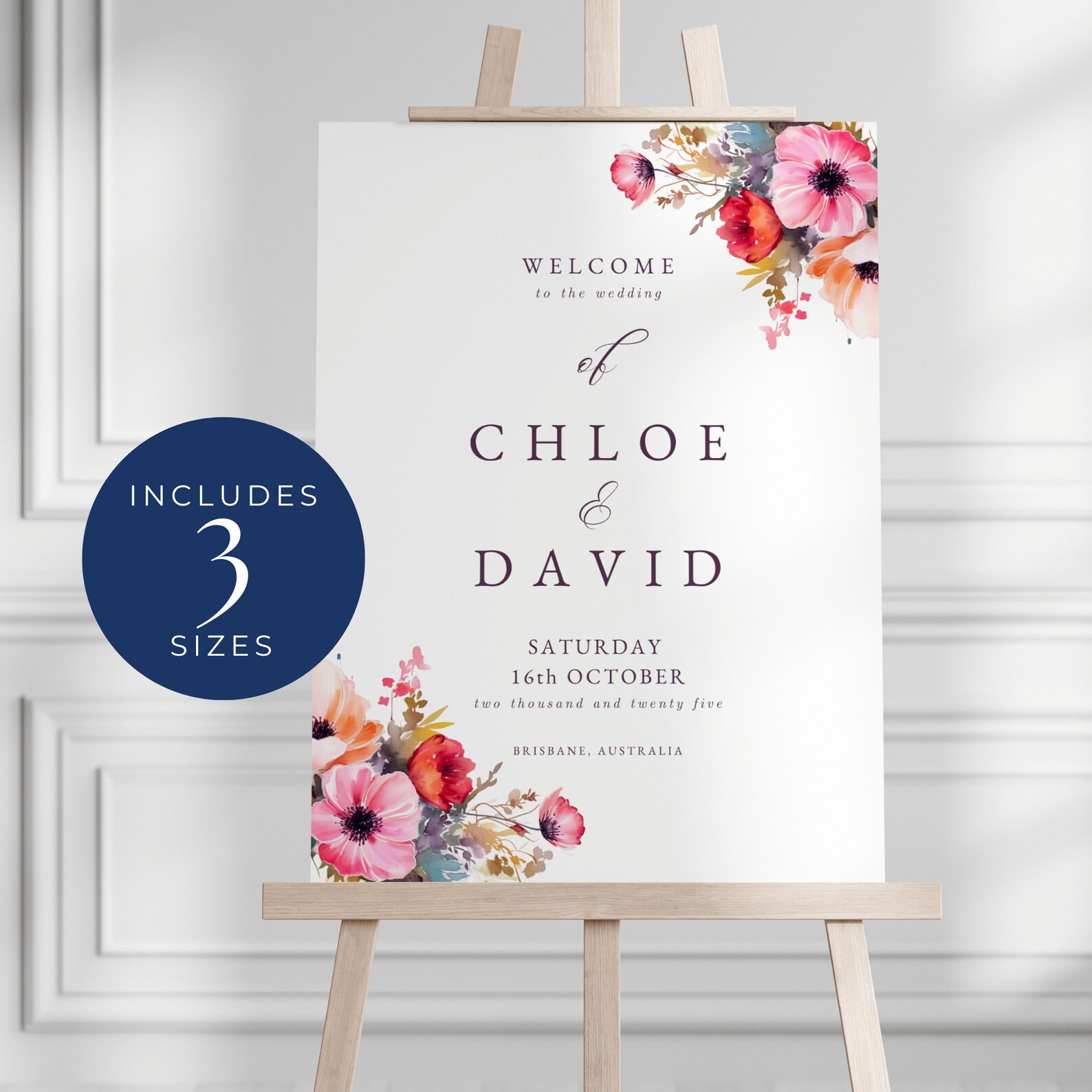 Colorful Floral Wedding Welcome Sign Template, INSTANT DOWNLOAD, Canva ...