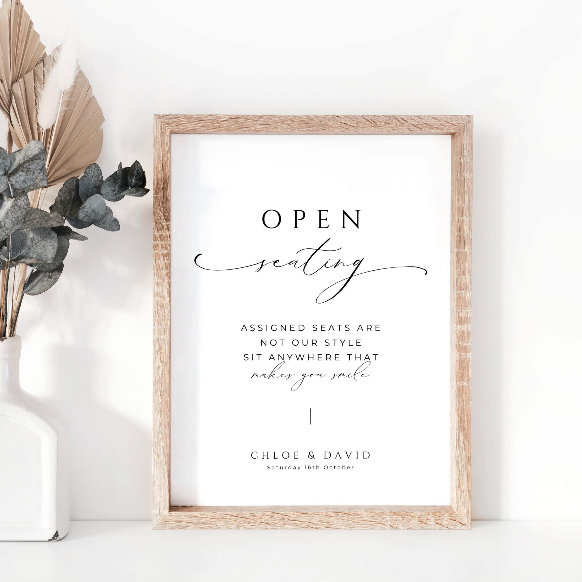 Open Seating Reception Sign, INSTANT DOWNLOAD, No Assigned Seating ...
