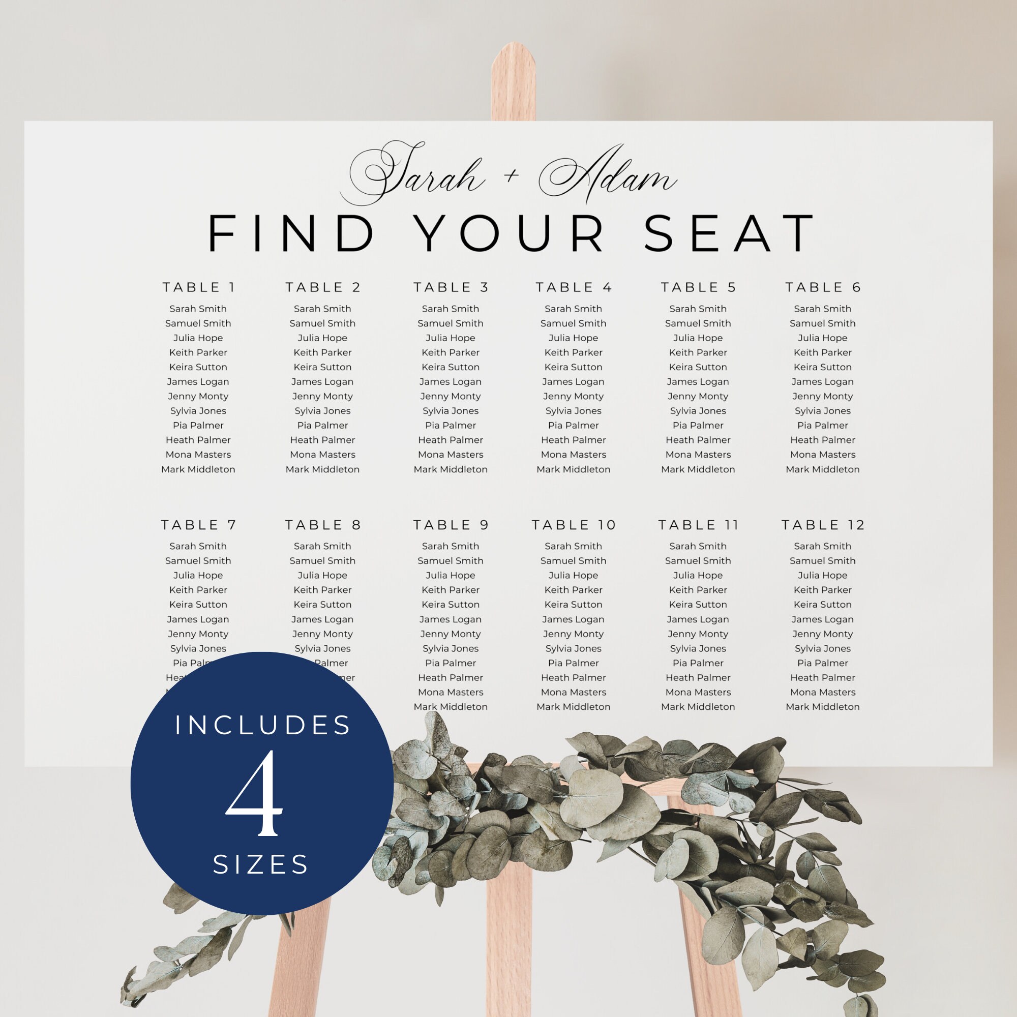 Traditional Seating Plan Wedding, INSTANT DOWNLOAD, Wedding Seating ...