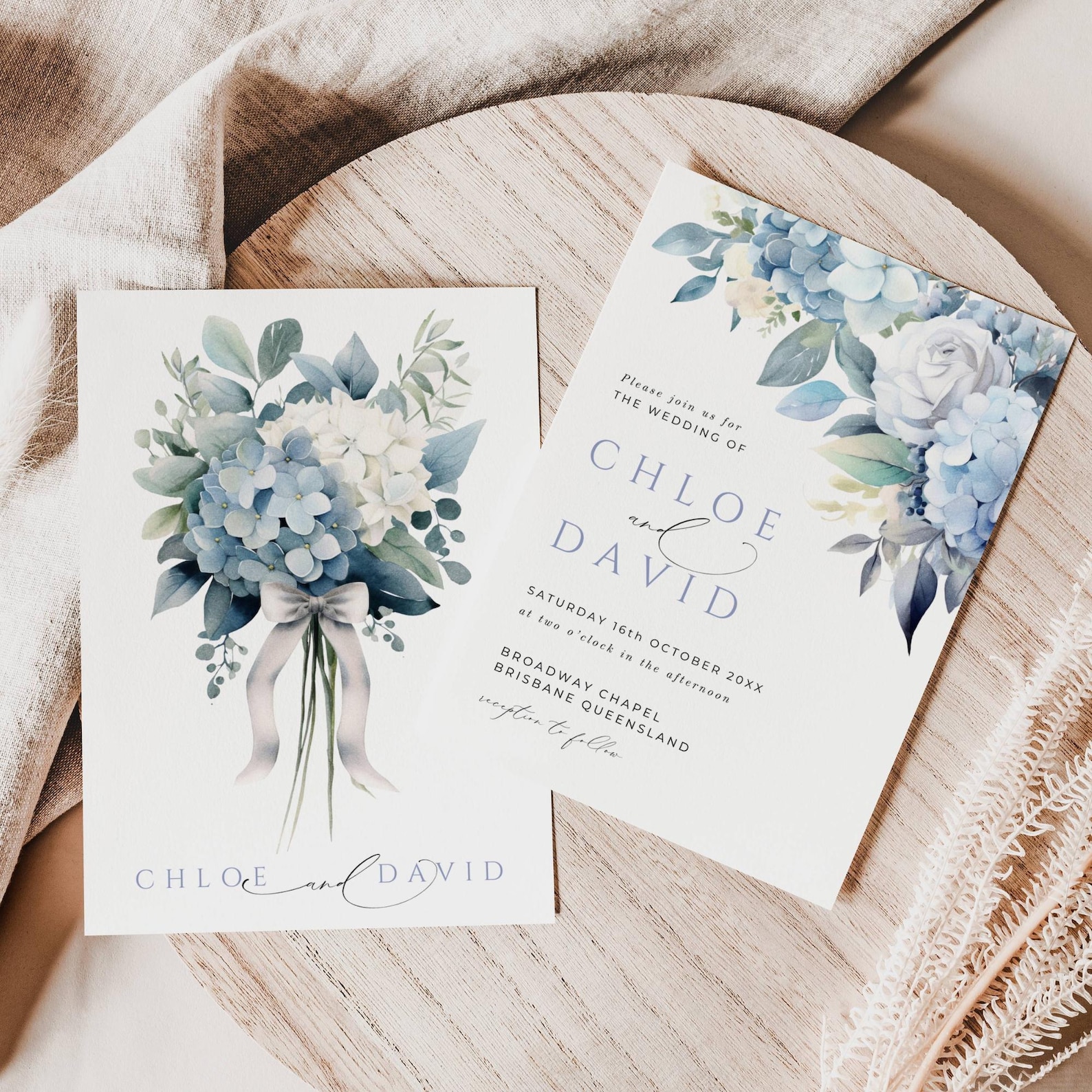 Blue Hydrangea Wedding Invitation, INSTANT DOWNLOAD, Dusty Blue ...