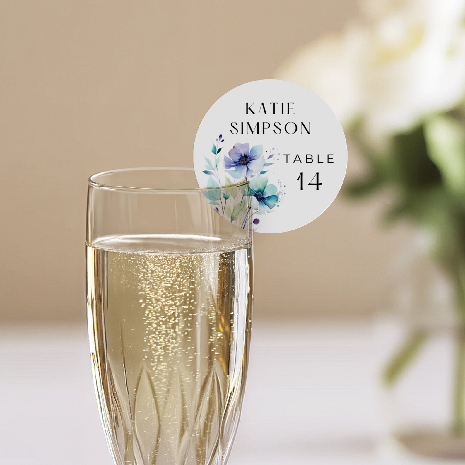 Champagne Flute Place Card, INSTANT DOWNLOAD, Wine Glass Name Tag ...