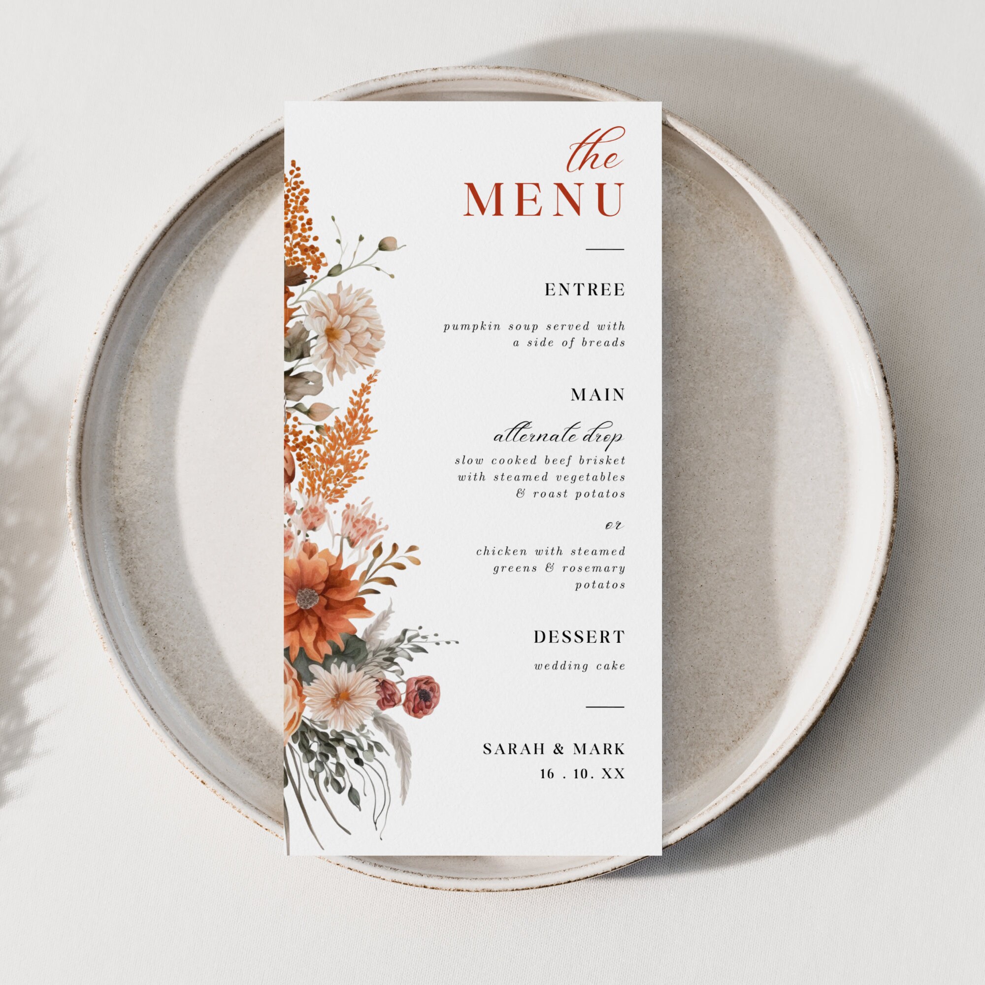 Burnt Orange Wedding Menu, INSTANT DOWNLOAD, Menu Template Thin, Menu ...