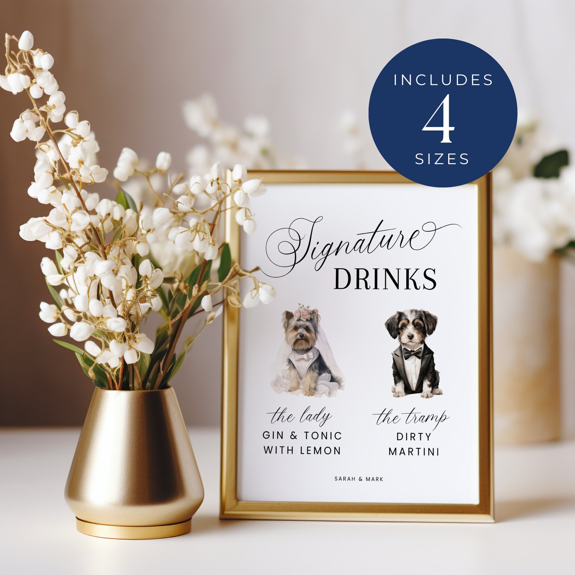 Signature Drinks With Dog Pictures, INSTANT DOWNLOAD, Bride and Groom ...