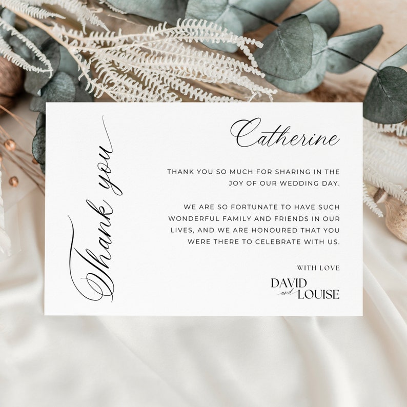 Thank You Message Card for Wedding Guest, INSTANT DOWNLOAD, Reception ...