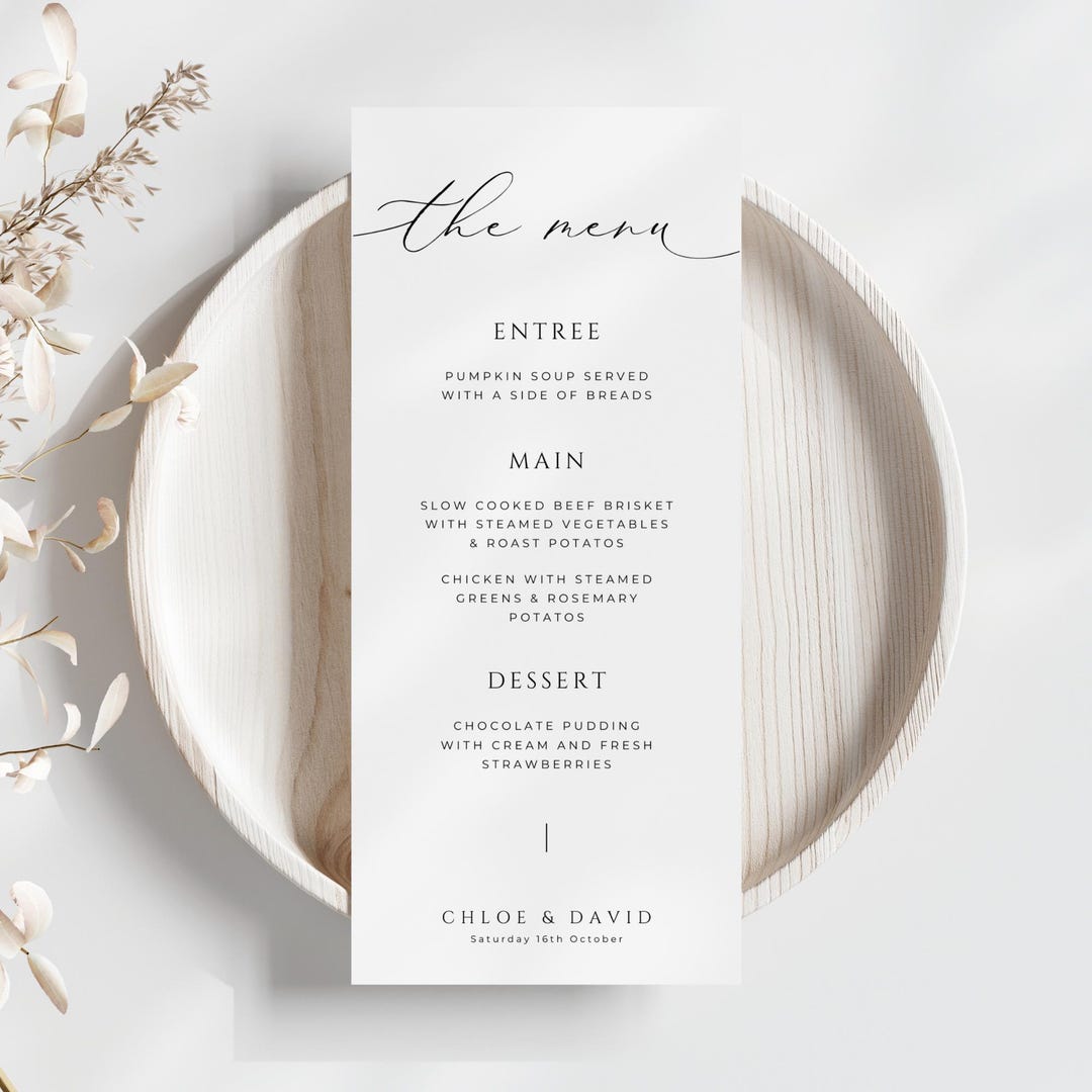 Minimal Wedding Dinner Menu, INSTANT DOWNLOAD, Simple Food Menu, Canva ...
