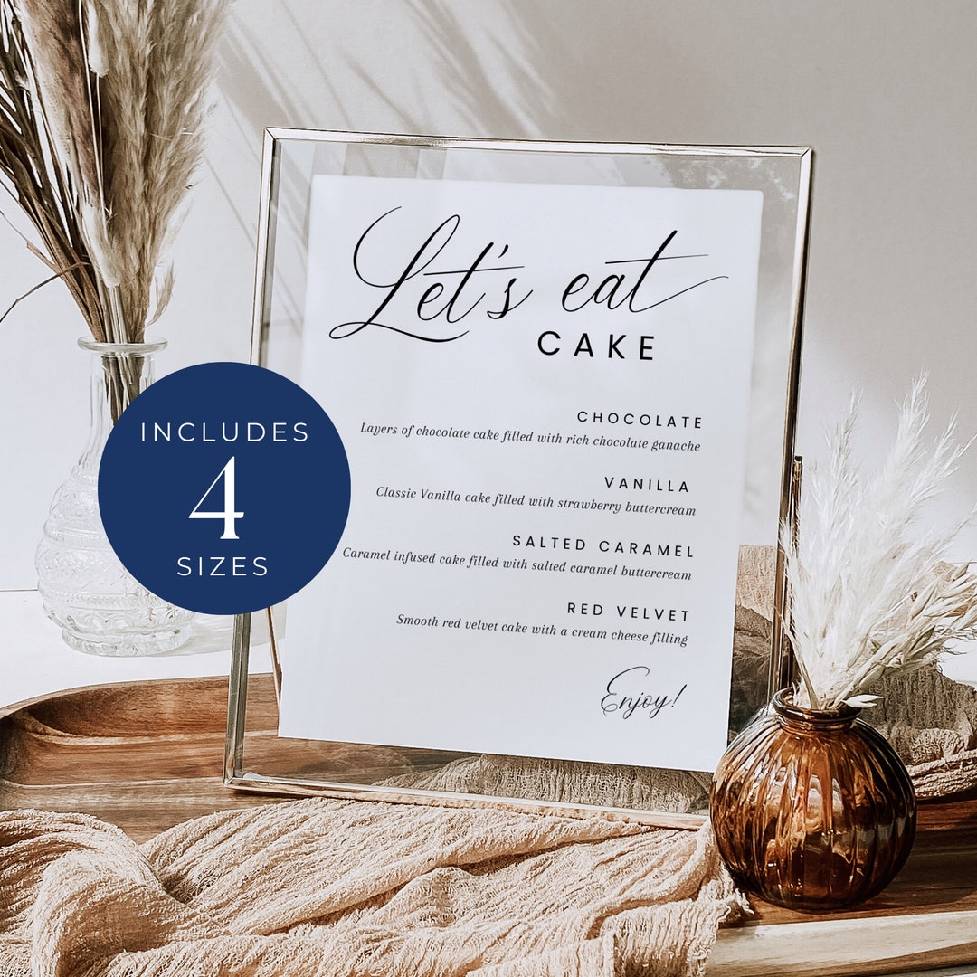 Wedding Cake Menu Printable, INSTANT DOWNLOAD, Modern Cake Flavors Sign ...