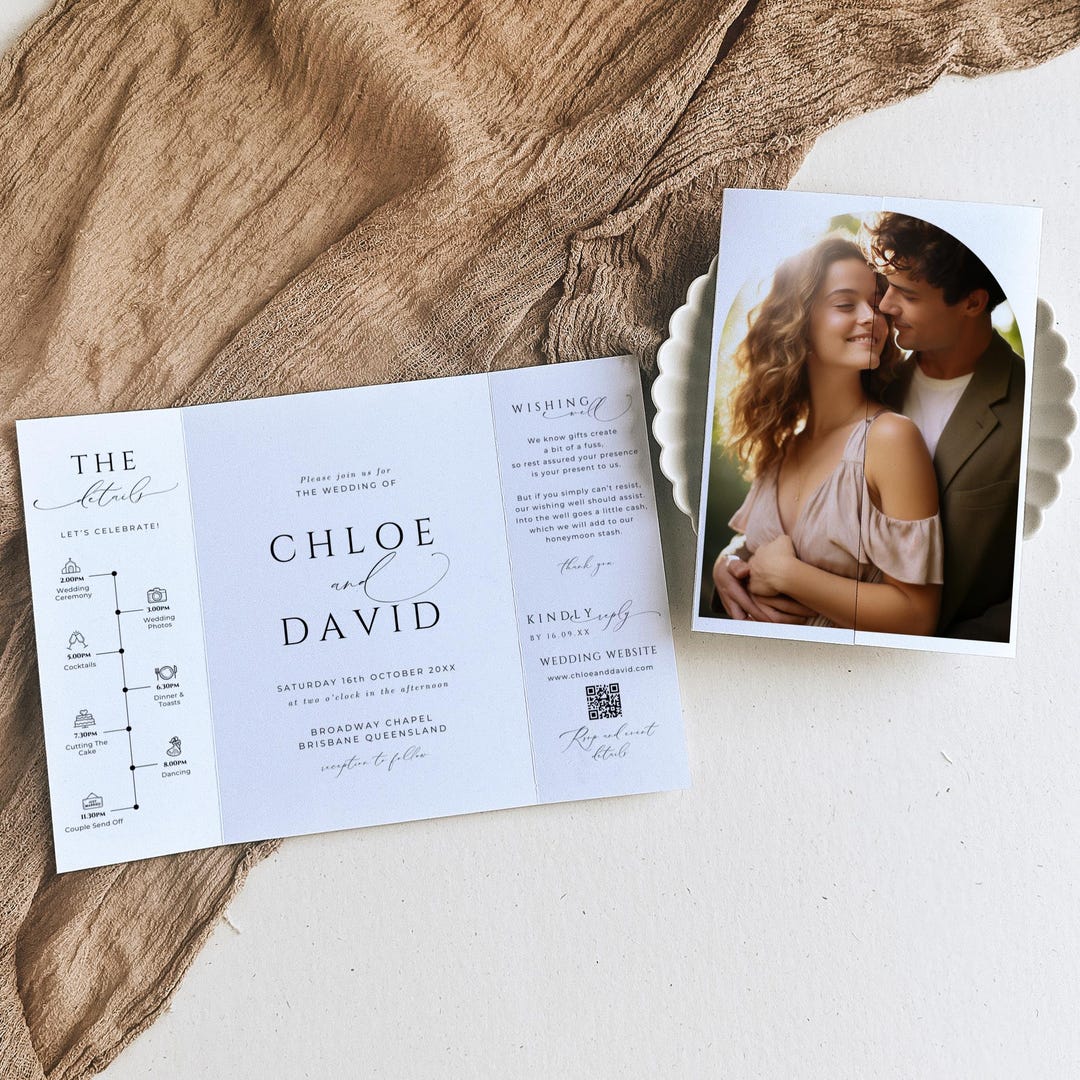 Trifold Wedding Invite Canva, INSTANT DOWNLOAD, Minimalist Gatefold ...